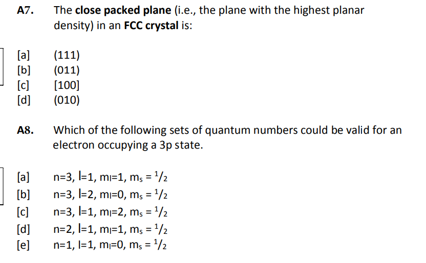 Solved A7. The close packed plane (i.e., the plane with the | Chegg.com
