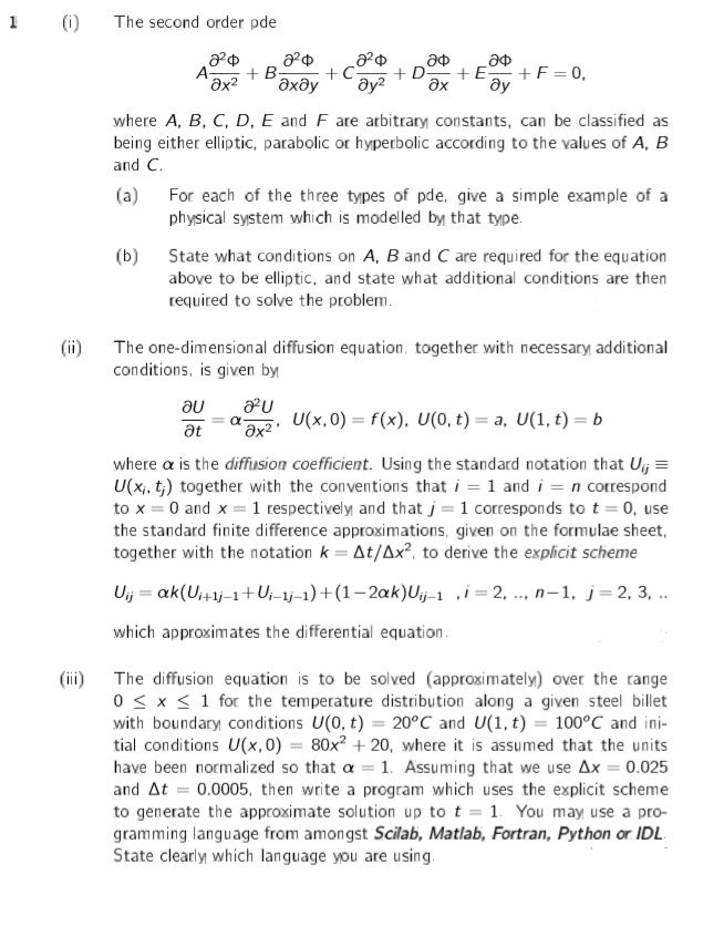 Solved (i) The second order pde where A, B, C, D, E and F | Chegg.com