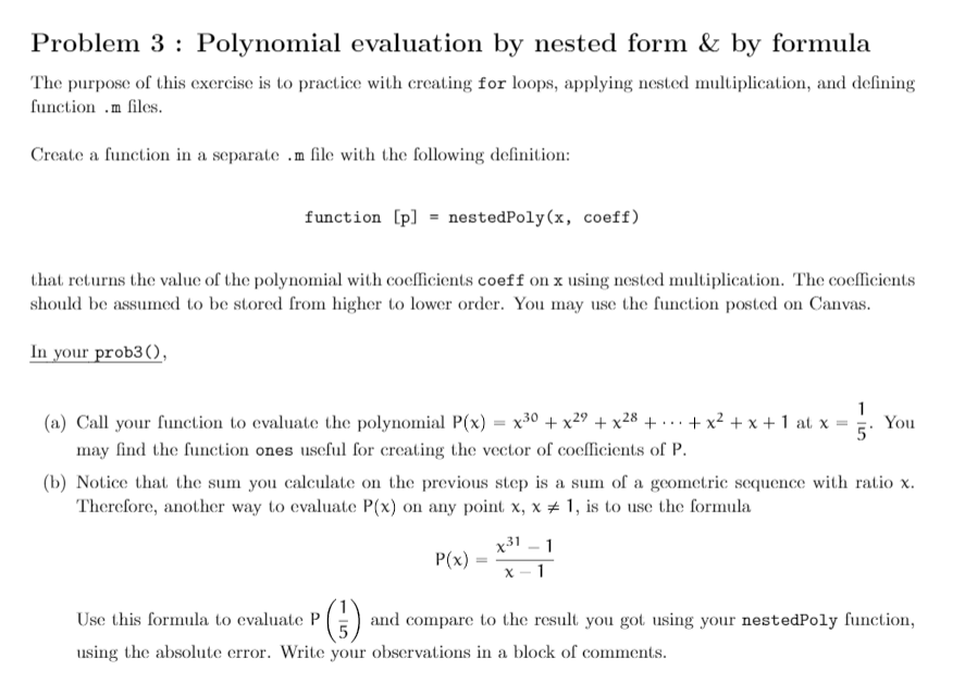 Solved Problem 3 Polynomial Evaluation By Nested Form And By 