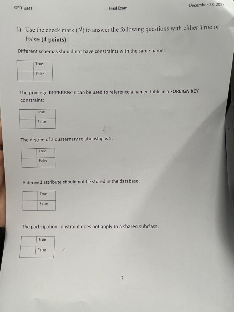 Solved GEIT 3341 Final Exam December 28,2022 1) Use the | Chegg.com