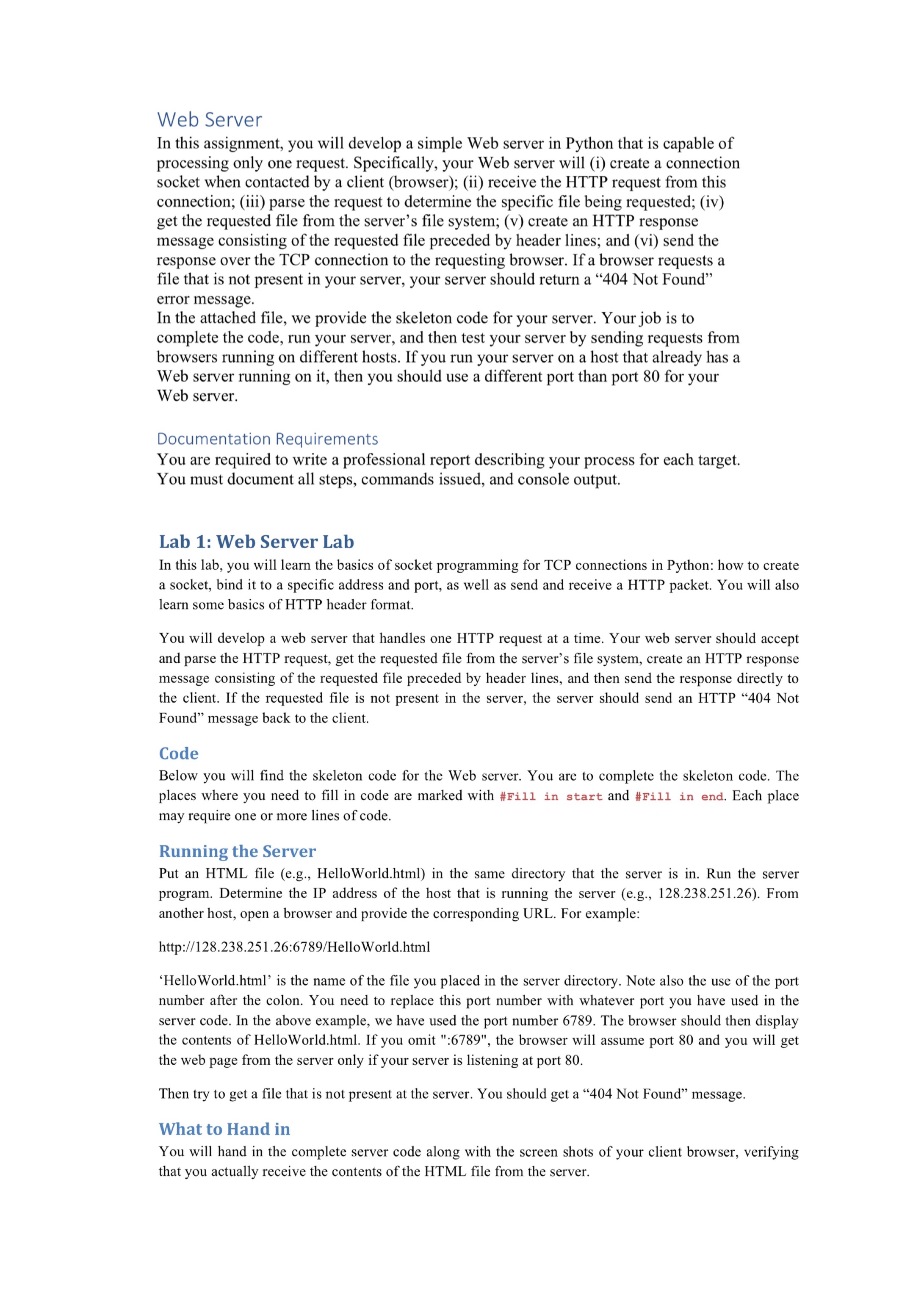 Solved Web Server In this assignment, you will develop a | Chegg.com