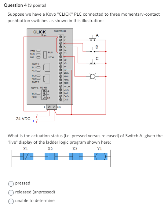 Solved Suppose we have a Koyo "CLICK" PLC connected to three | Chegg.com