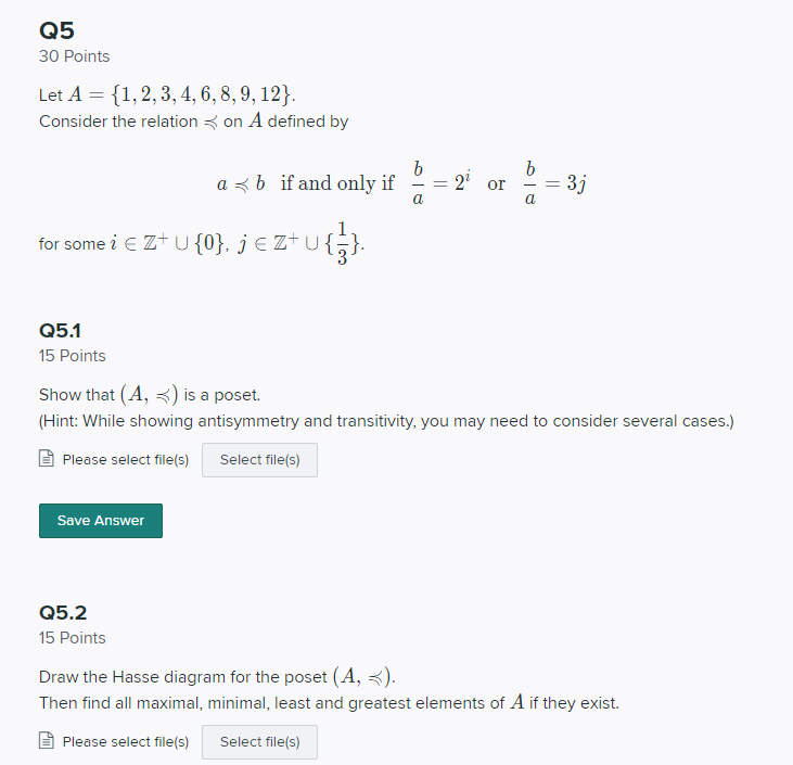 Solved Q5 30 Points Let A = {1, 2, 3, 4, 6, 8, 9, 12). | Chegg.com Solved Q5 30 Points Let A = {1, 2, 3, 4, 6, 8, 9, 12). | Chegg.com