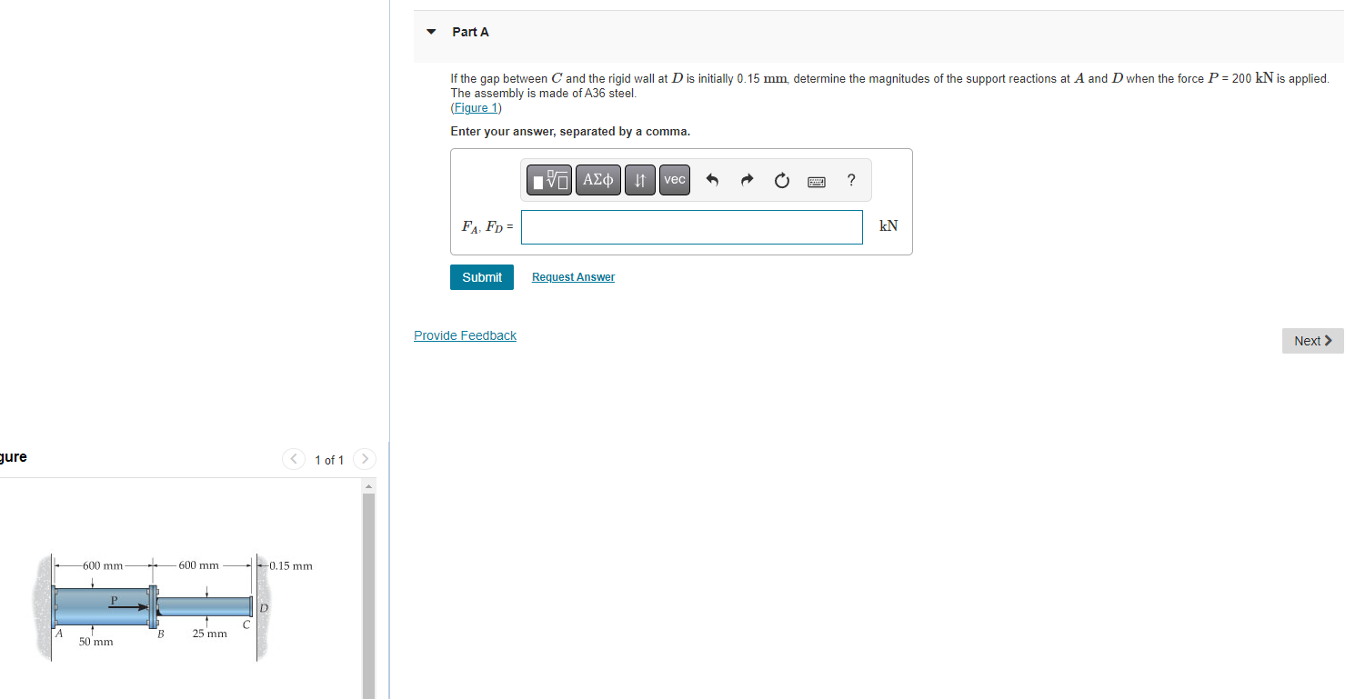 Solved If the gap between C and the rigid wall at D is | Chegg.com