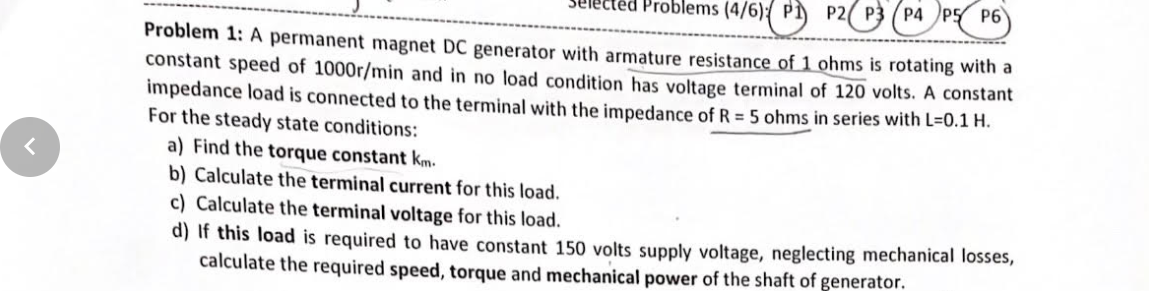 Solved Problem 1: A permanent magnet DC generator with | Chegg.com