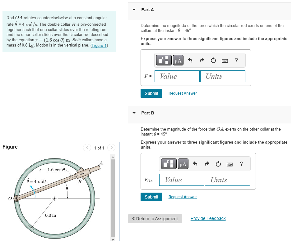 Solved Rod OA rotates counterclockwise at a constant angular | Chegg.com