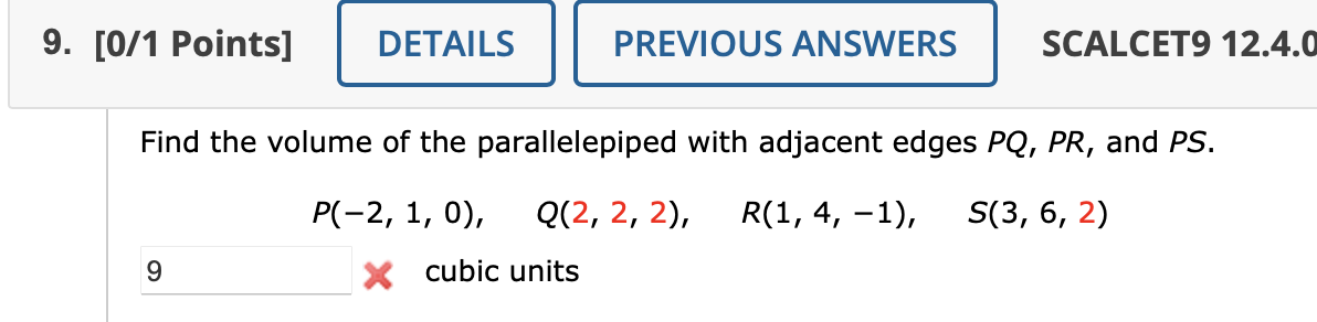 Solved Find the volume of the parallelepiped with adjacent | Chegg.com