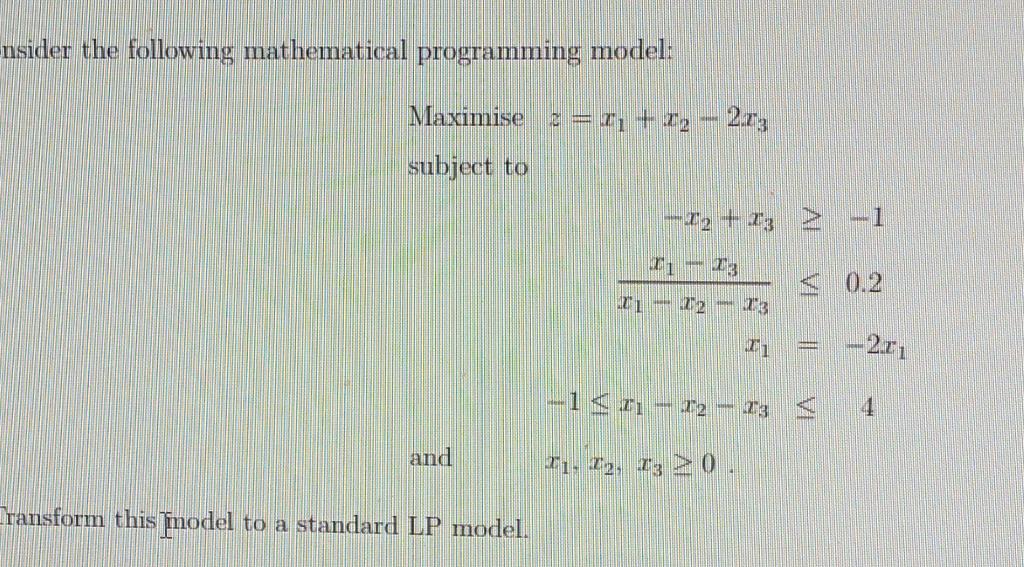 Solved nsider the following mathematical programming model: | Chegg.com