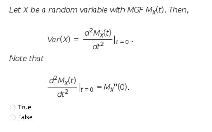 Solved Let X be a random variable with MGF My(t). Then, | Chegg.com