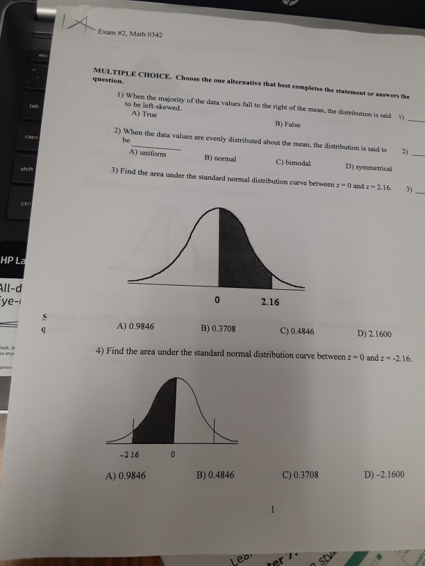 Solved Exam #2, Math 0342 MULTIPLE CHOICE. Choose the one | Chegg.com