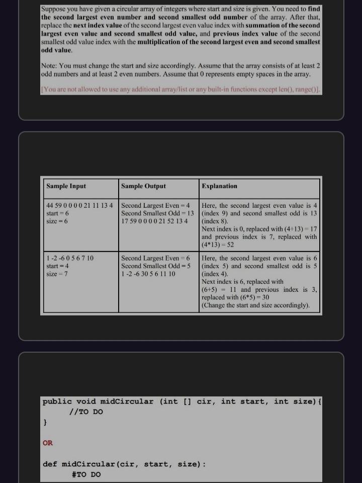 Solved Suppose you have given a circular array of integers | Chegg.com