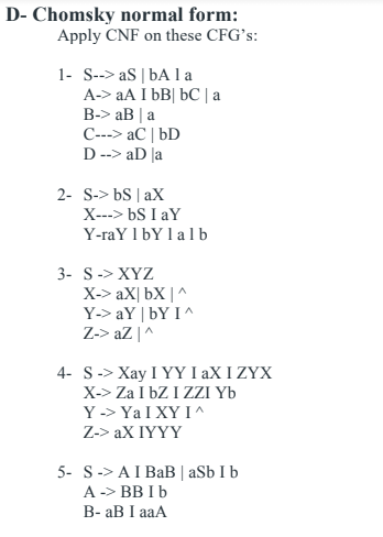 Solved D- Chomsky normal form: Apply CNF on these CFG's: 1- | Chegg.com