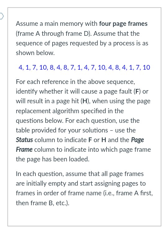 Solved Assume a main memory with four page frames (frame A | Chegg.com