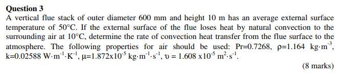 Solved Question 3 A vertical flue stack of outer diameter | Chegg.com