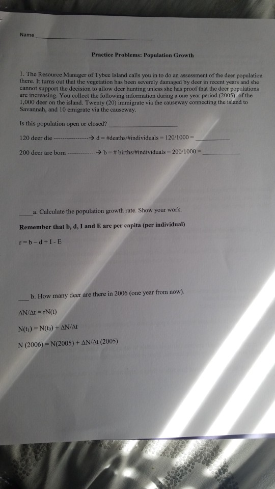 Solved Name Practice Problems: Population Growth 1. The | Chegg.com