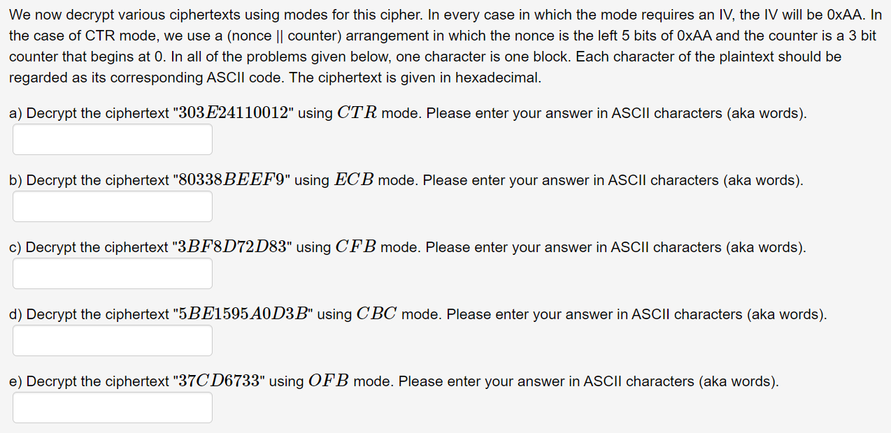 How can I decrypt each ciphertext This question | Chegg.com