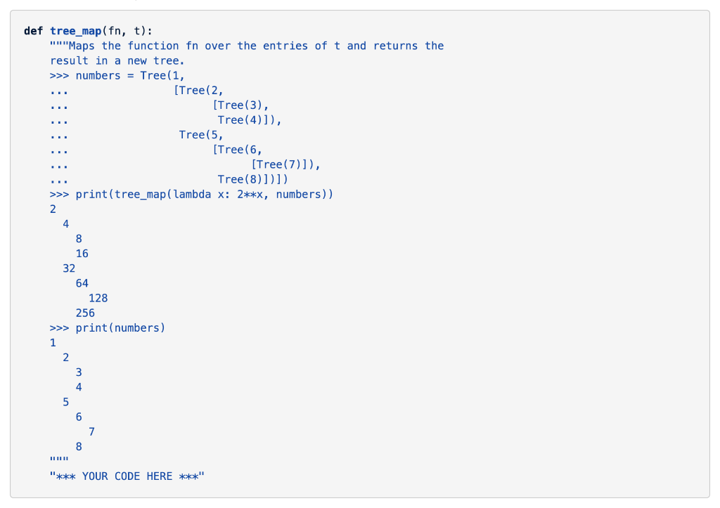 Define the function tree_map, which takes in a tree | Chegg.com