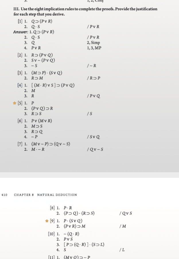 Solved III. Use the eight implication rules to complete the | Chegg.com
