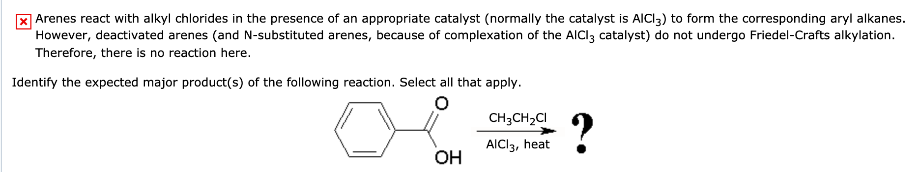 Solved x] Arenes react with alkyl chlorides in the presence | Chegg.com