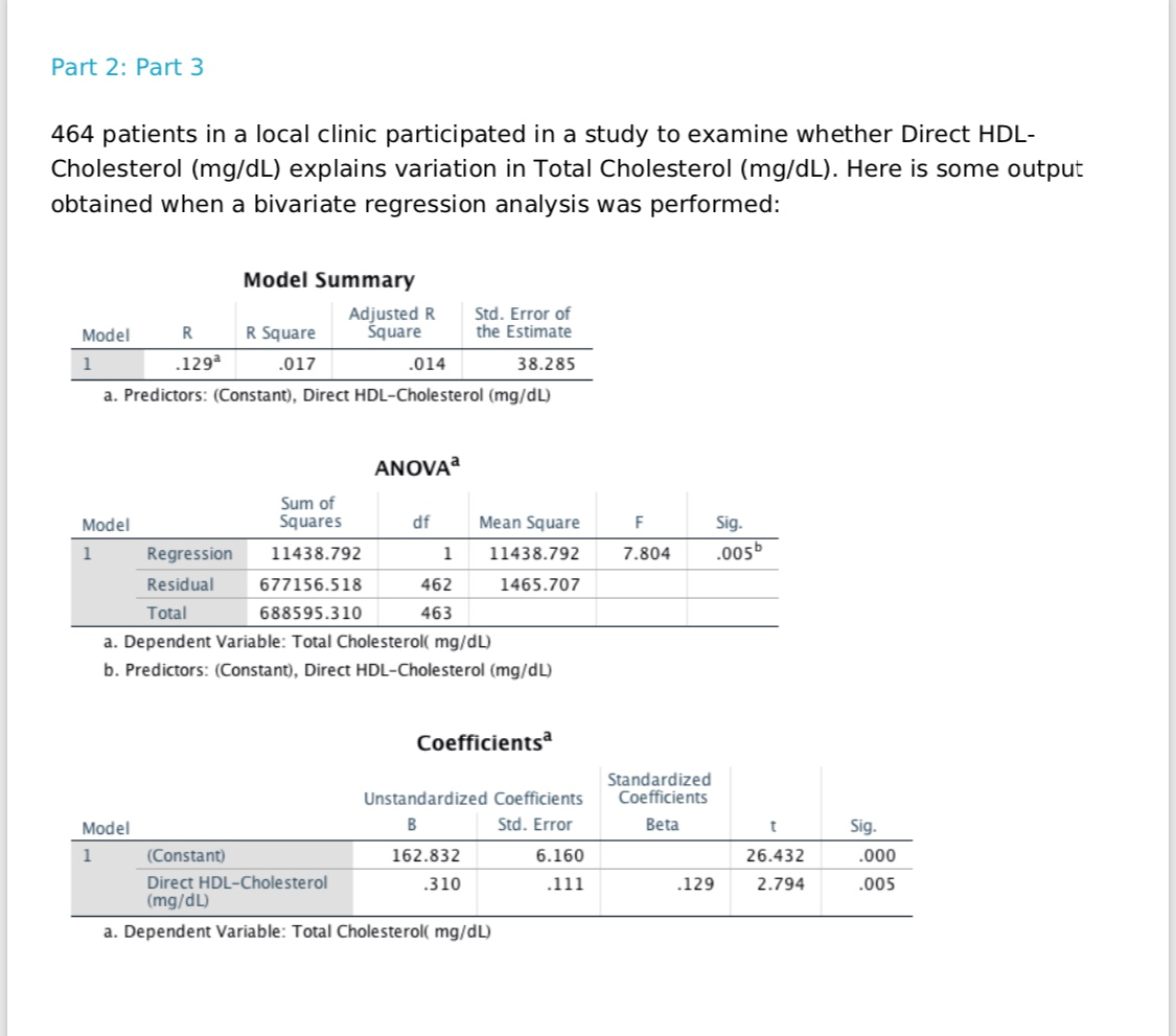 Solved Part 2: Part 3 464 patients in a local clinic | Chegg.com