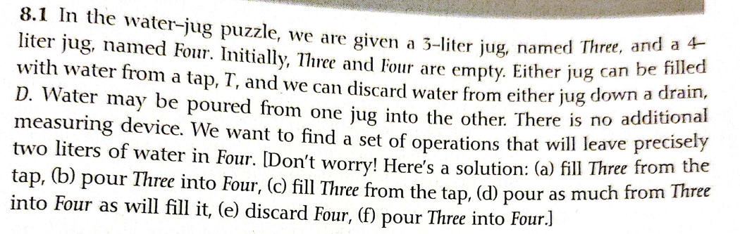Solved 8.1 In the water-jug puzzle, we are given a 3-liter | Chegg.com