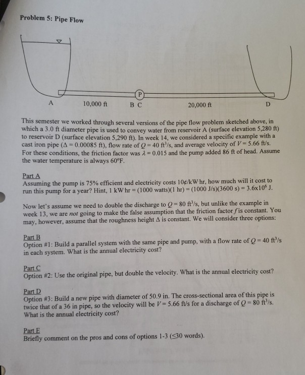 Problem 5: Pipe Flow 10,000 ft BC 20,000 ft 1 his | Chegg.com