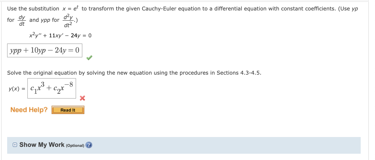 Solved Use the substitution x=et to transform the given | Chegg.com