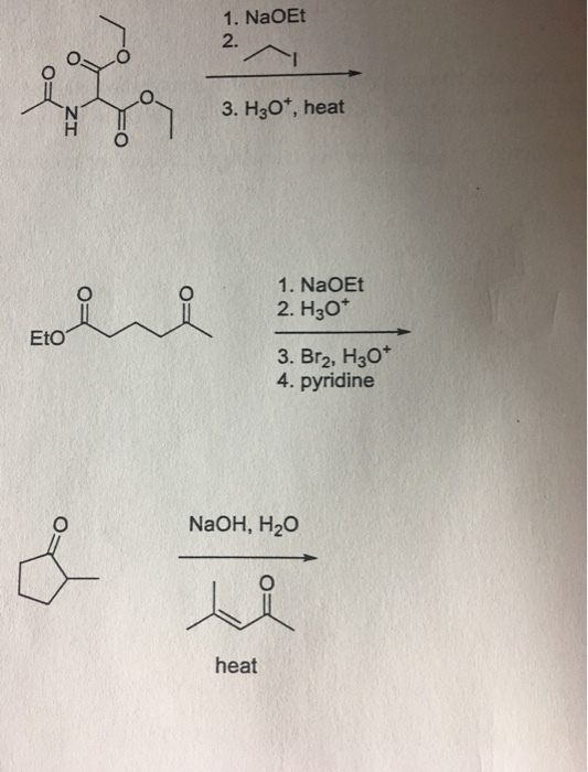 Solved 1. NaOEt 2. 3. H3O+, heat 1. NaOEt Eto 3. Br2, 3 4. | Chegg.com