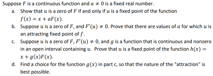 Solved Suppose F is a continuous function and a 0 is a fixed | Chegg.com