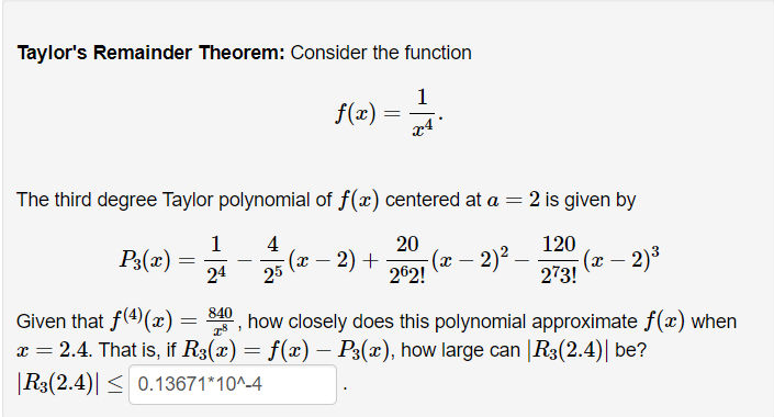 Solved Taylor's Remainder Theorem: Consider the function | Chegg.com