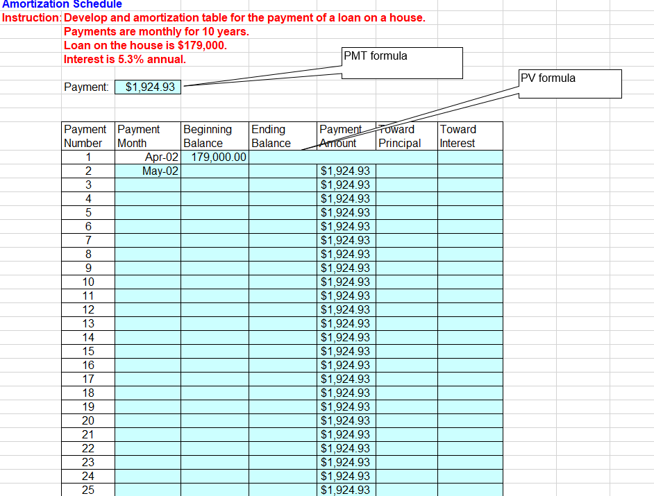 Solved Amortization Schedule Instruction: Develop and | Chegg.com
