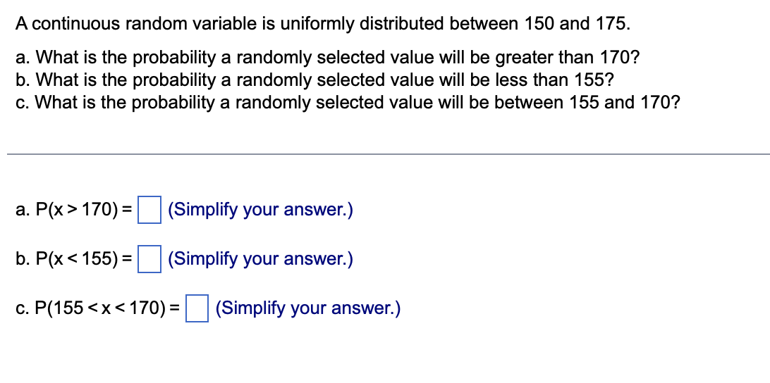 Solved A continuous random variable is uniformly distributed | Chegg.com