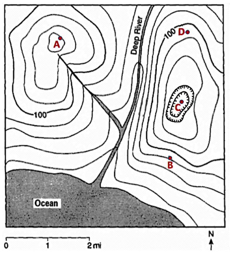 Solved Using the topographic map below, please answer the | Chegg.com