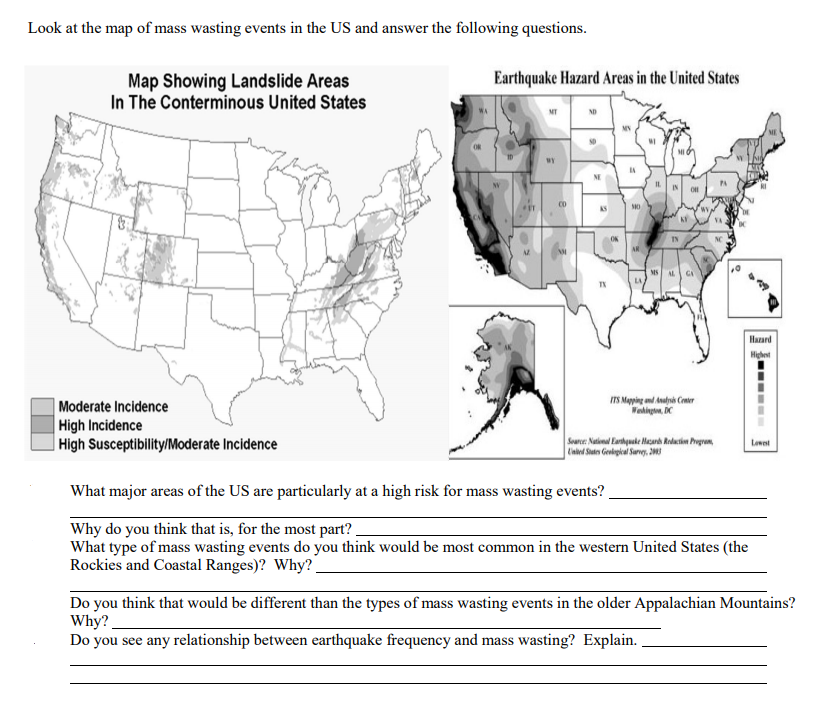 Solved Look at the map of mass wasting events in the US and | Chegg.com