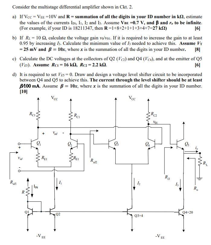 Consider the multistage differential amplifier shown | Chegg.com