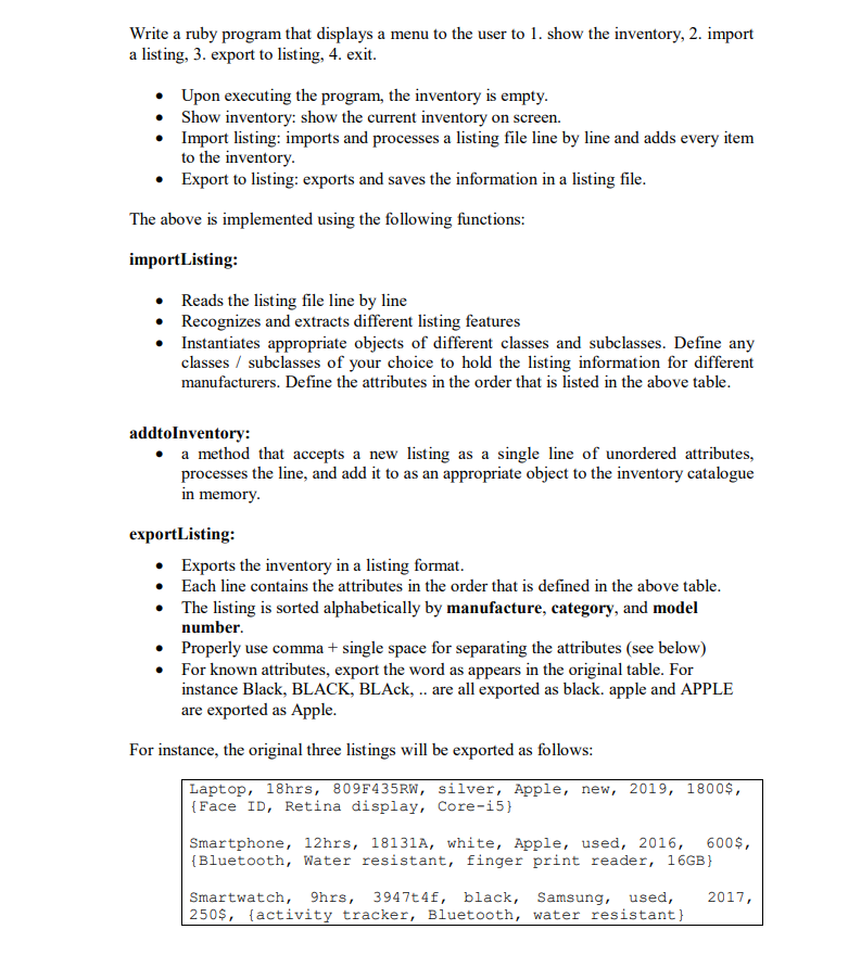 Ruby Programming Question (Short Menu) Write a ruby | Chegg.com