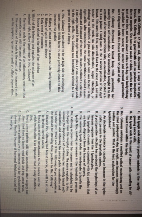 Solved Mrs. Beth Calloway, 47 years old, discovered a lump | Chegg.com