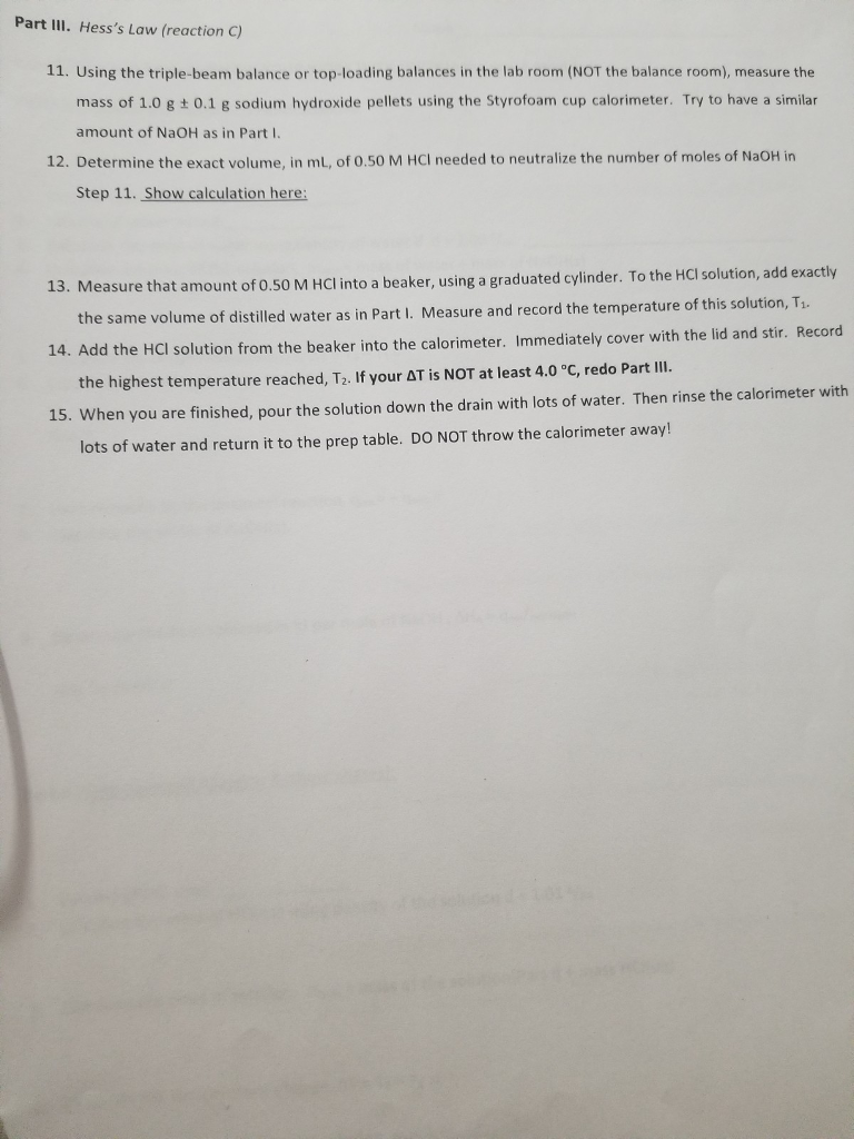 Solved Experimental Procedure Part I. Heat of Solution | Chegg.com