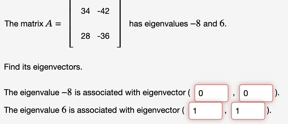 Solved The matrix A=[3428−42−36] has eigenvalues -8 and 6 . | Chegg.com