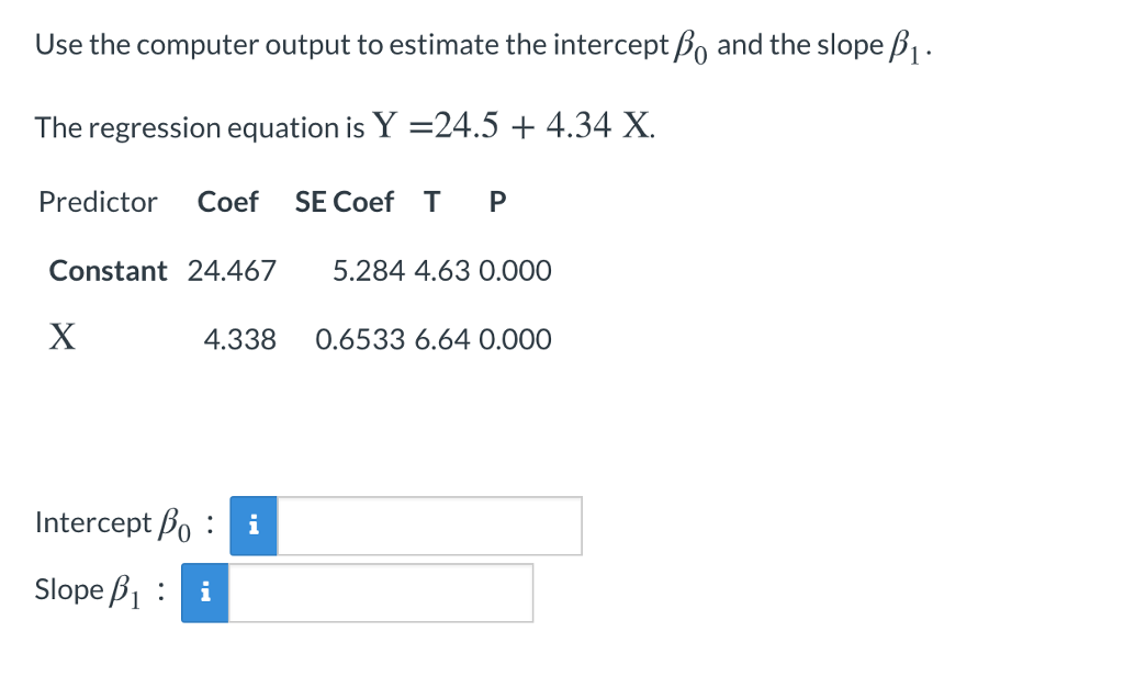Solved Use the computer output to estimate the intercept Po | Chegg.com