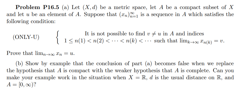 Solved Problem P16.5 (a) Let (X,d) be a metric space, let A | Chegg.com