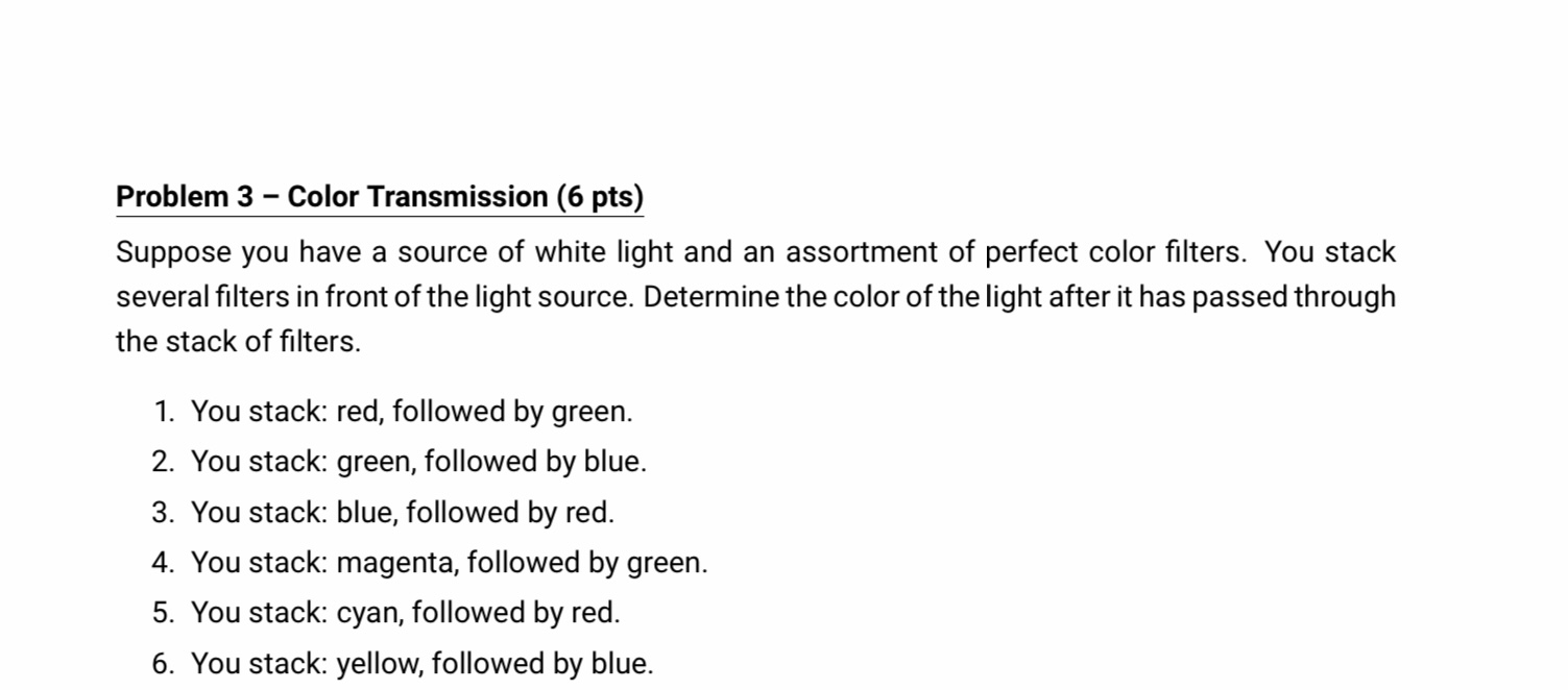 Solved Problem 3 - Color Transmission (6 pts) Suppose you | Chegg.com