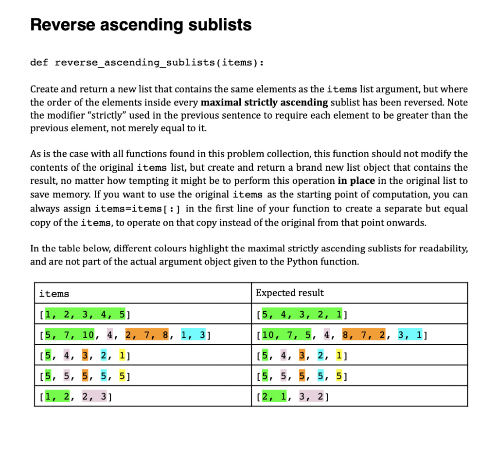 Solved Reverse ascending sublists def | Chegg.com