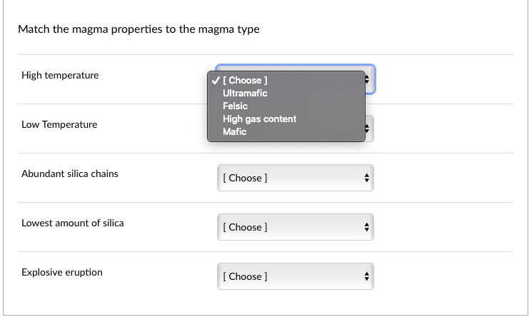 Solved Match the magma properties to the magma type High | Chegg.com