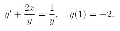 Solved y′+y2x=y1,y(1)=−2 | Chegg.com