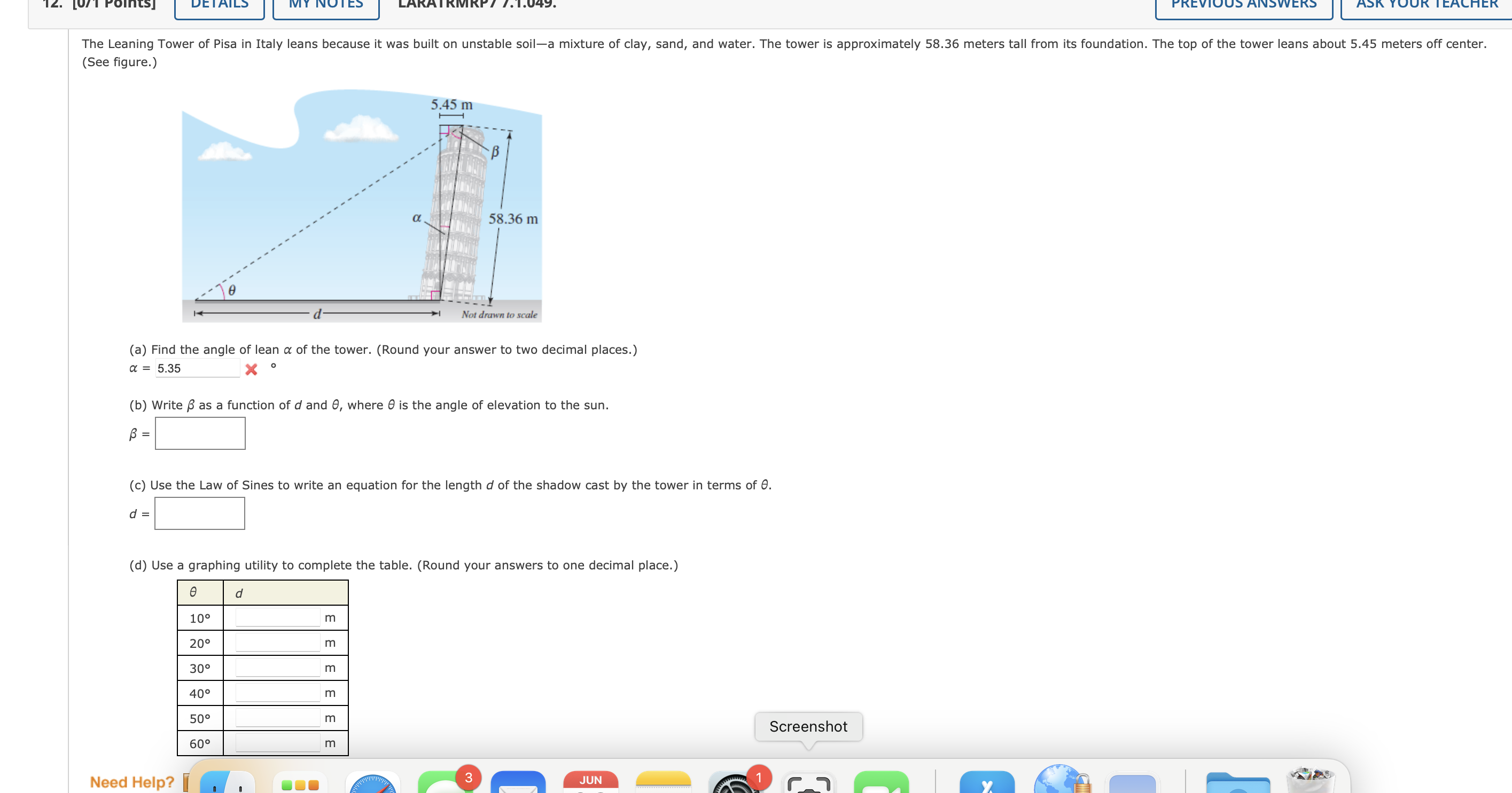 Solved (See figure.)(a) ﻿Find the angle of lean α ﻿of the | Chegg.com