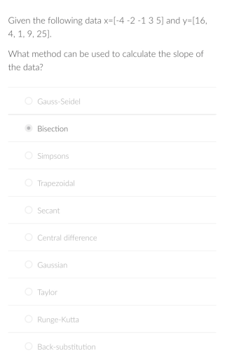 Solved Given the following data x=[−4−2−135] and y=[16, | Chegg.com
