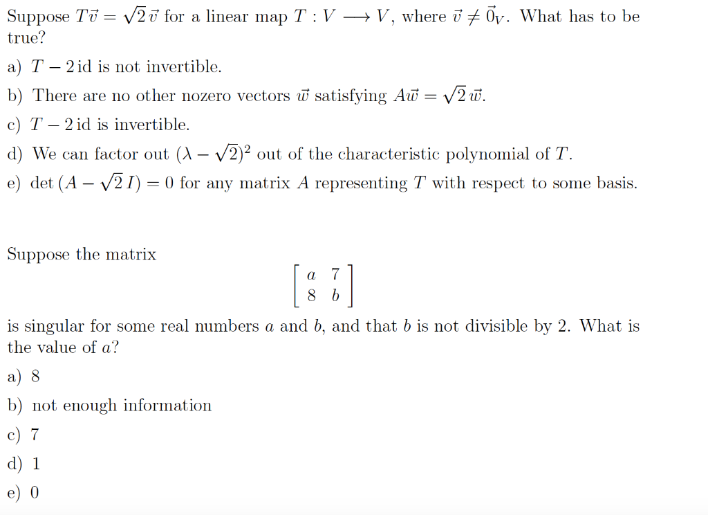 Solved Suppose Tū= V2ū for a linear map T :V +V, where ū | Chegg.com