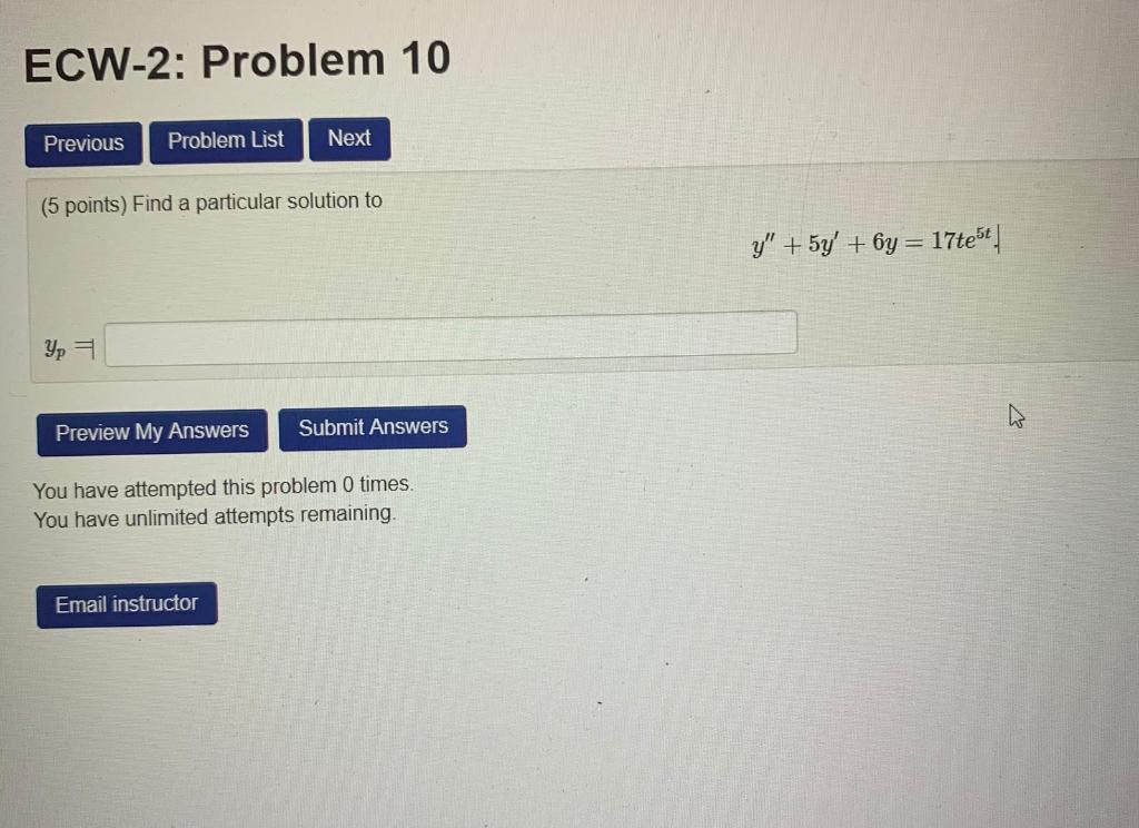 Solved ECW-2: Problem 10 Previous Problem List Next (5 | Chegg.com