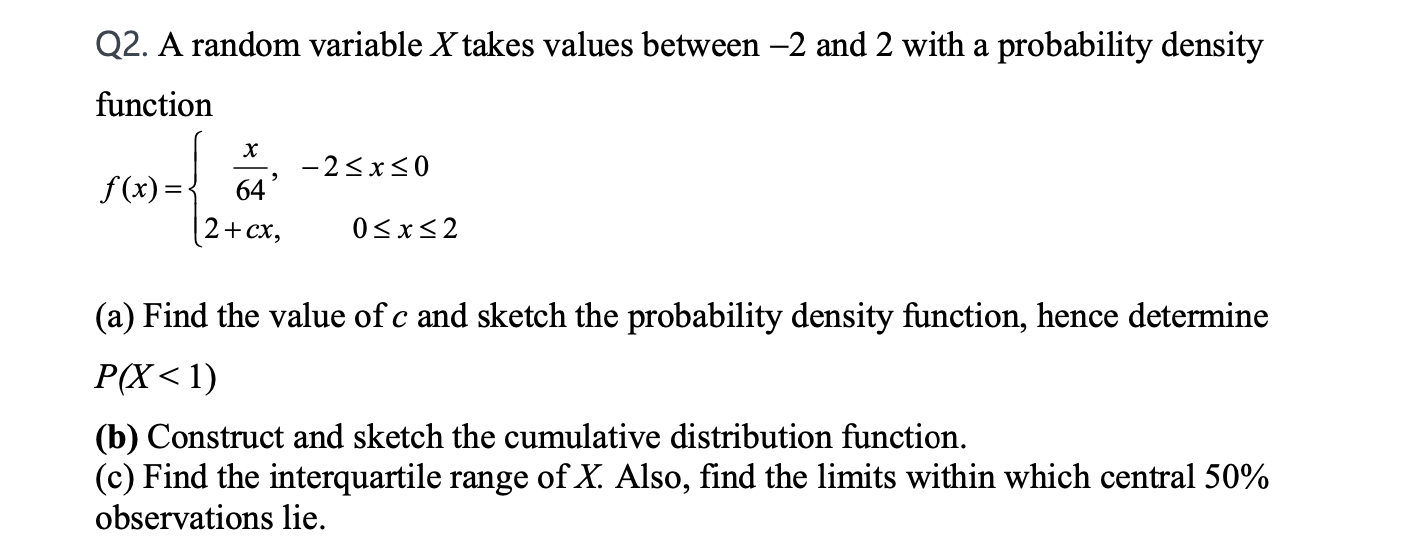 Solved Q2. A random variable X takes values between –2 and 2 | Chegg.com